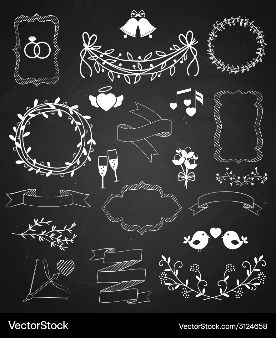 Wedding chalkboard banners and ribbons set Vector Image