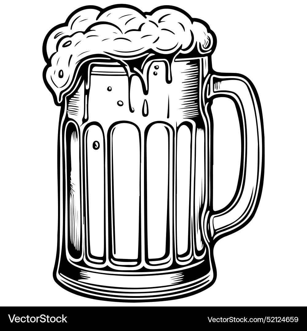 Beer mug black hand drawn line transparent Vector Image