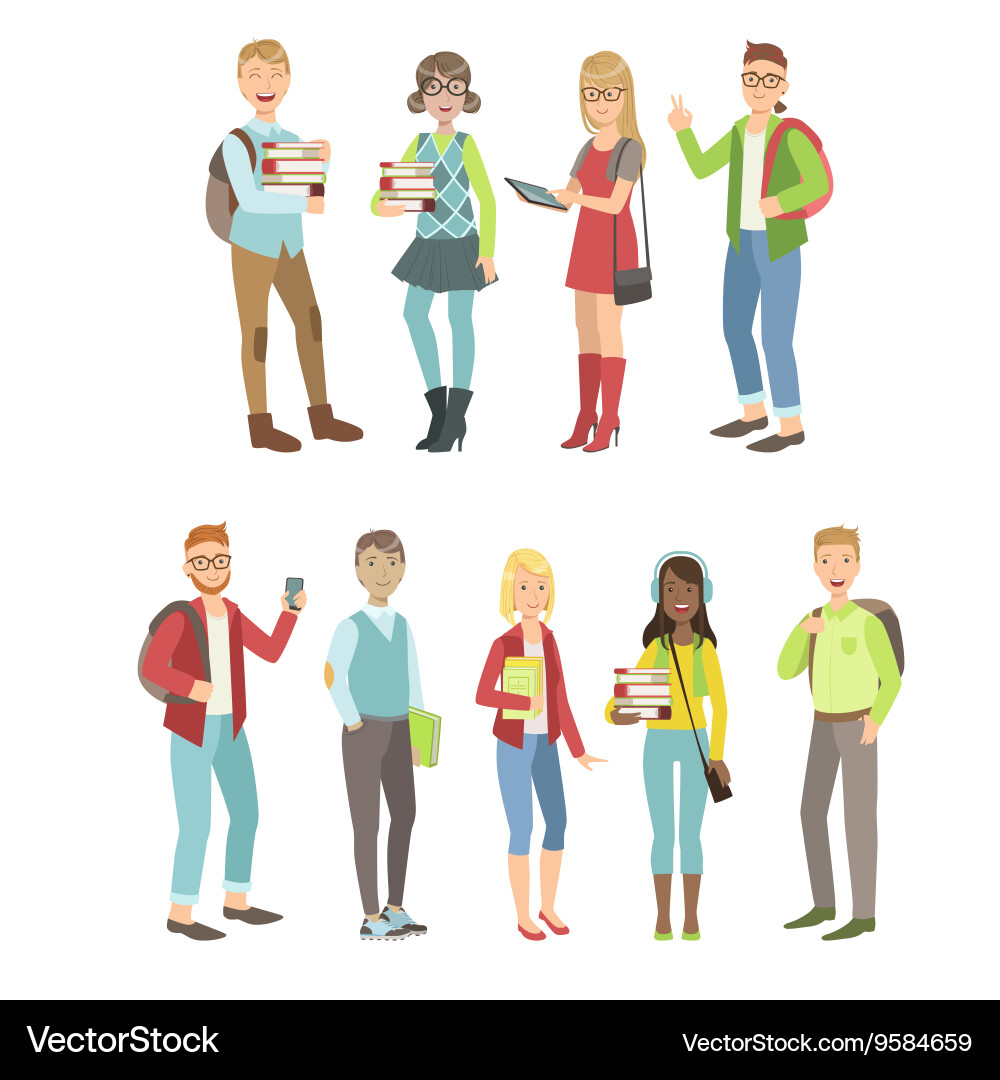 Cartoon College Students Royalty Free Vector Image