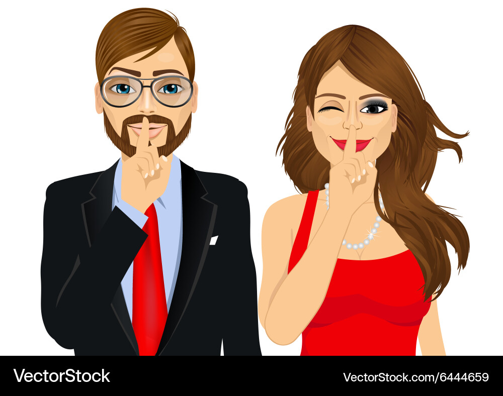 Couple making silence or secret hand gesture Vector Image