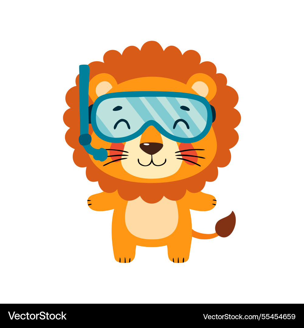 Cute lion with goggles Royalty Free Vector Image