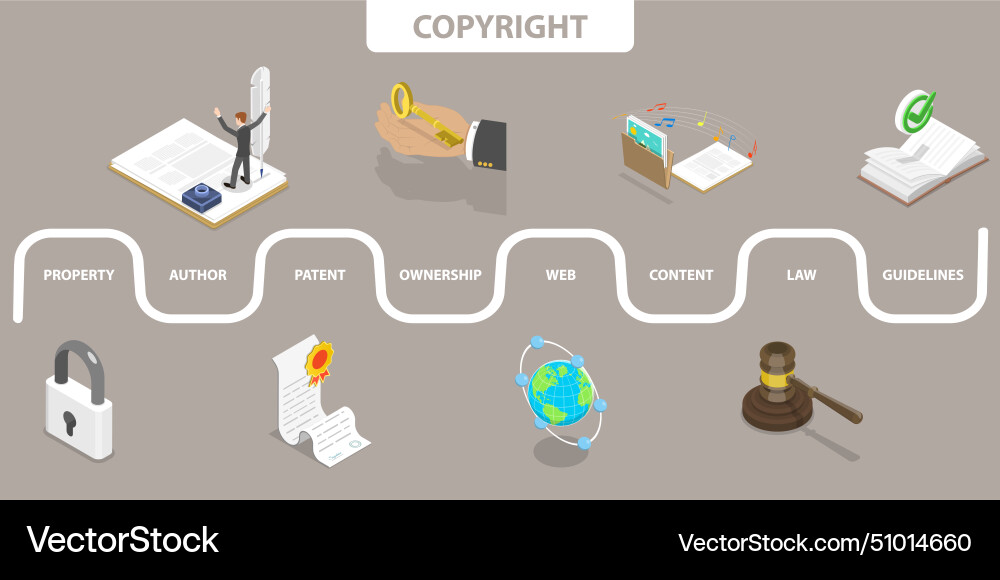 3d isometric flat of copyright Royalty Free Vector Image