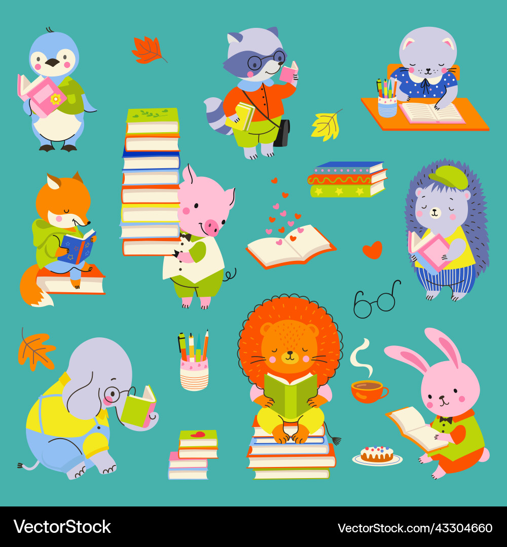 Animal reading and study cute cartoon elephant Vector Image