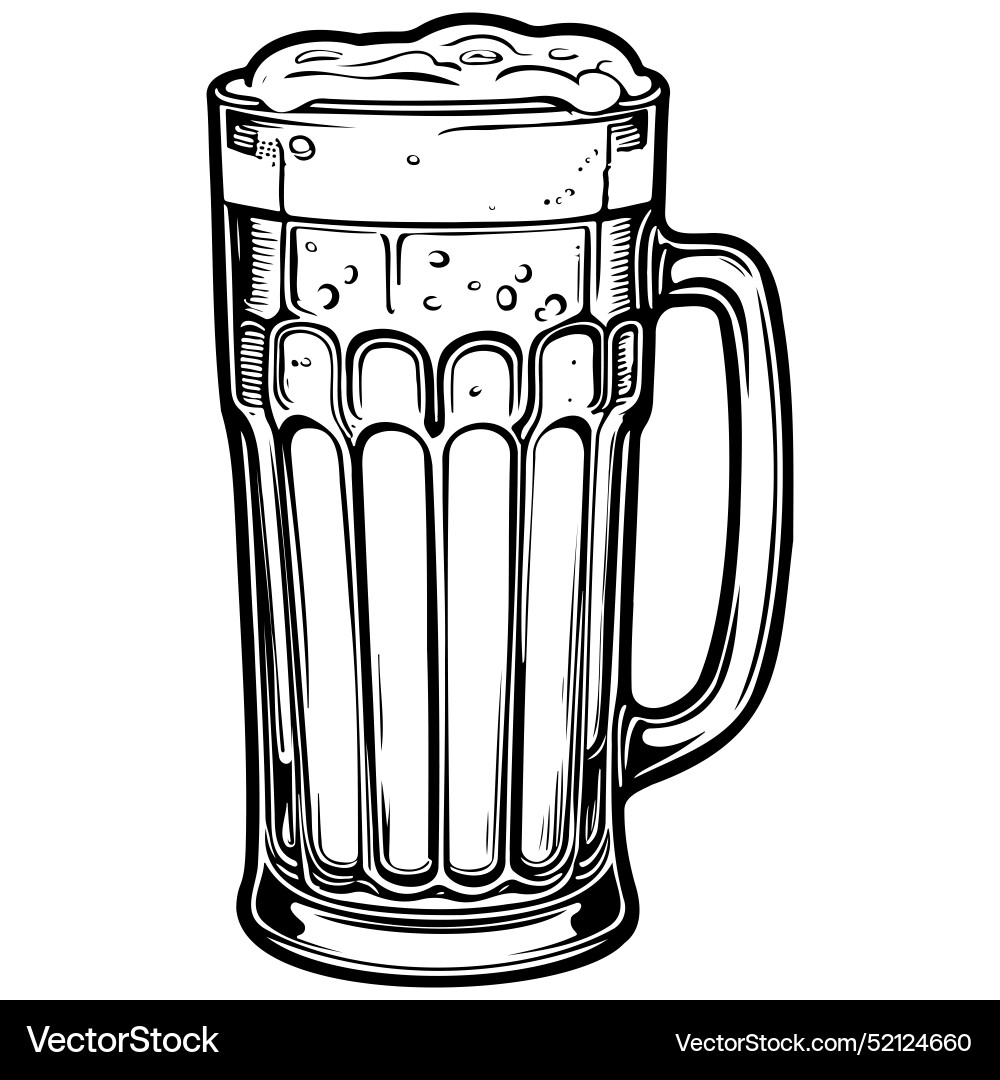 Beer mug drawing black line isolated Royalty Free Vector