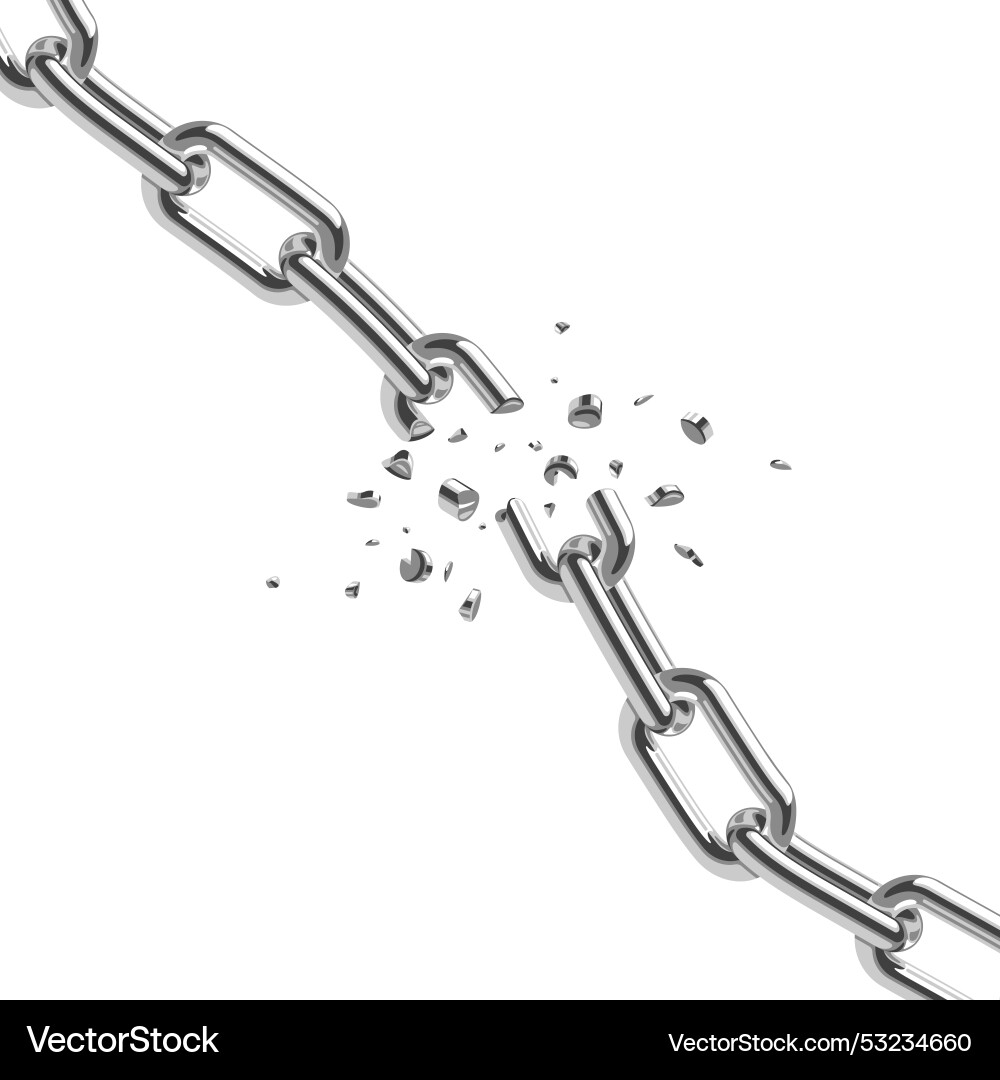Broken steel chain weak link failure concept Vector Image