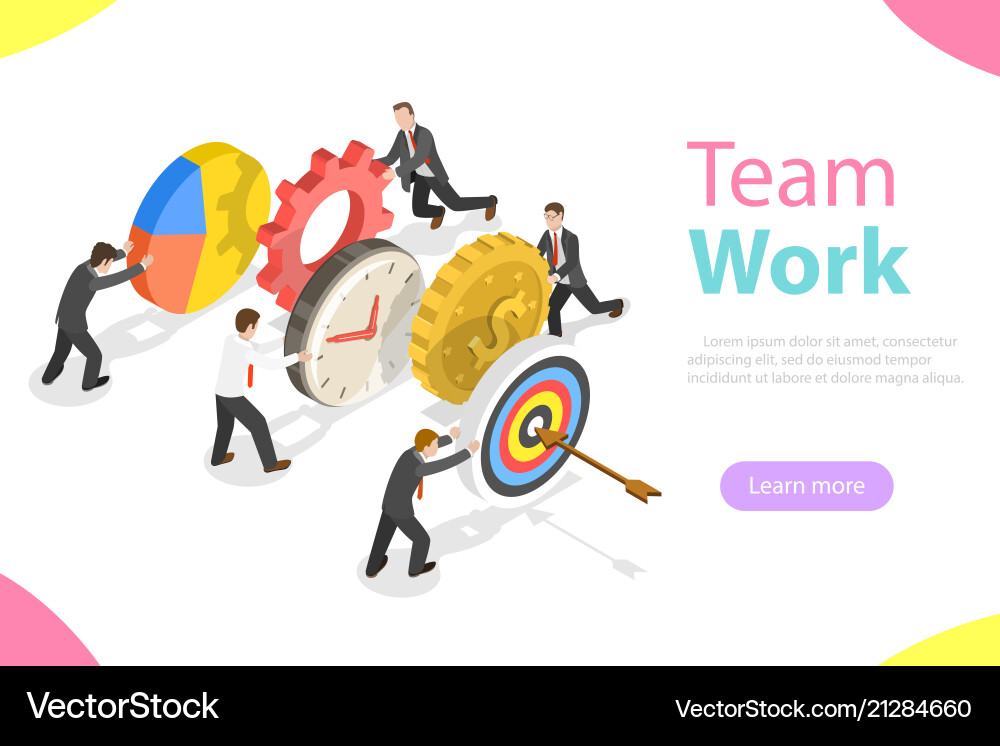 Effective teamwork flat isometric concept Vector Image