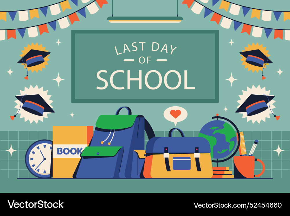 Flat end of school background Royalty Free Vector Image