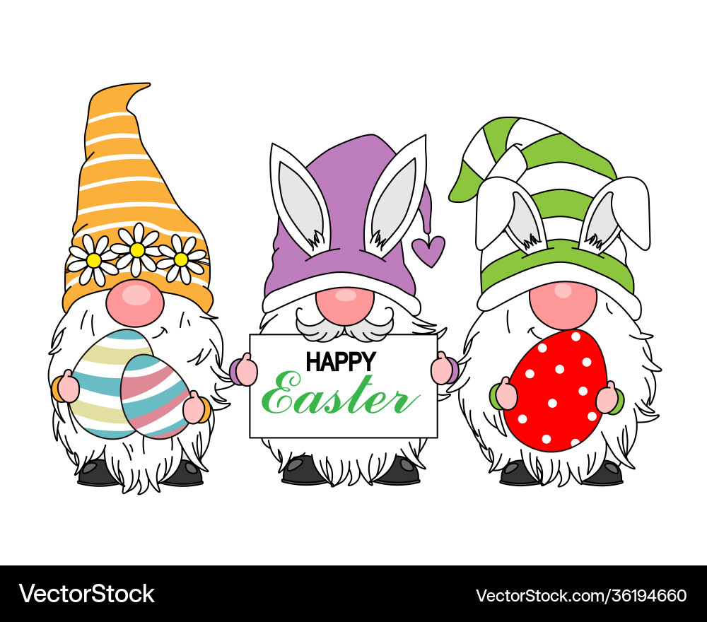 Happy easter card gnomes with eggs Royalty Free Vector Image