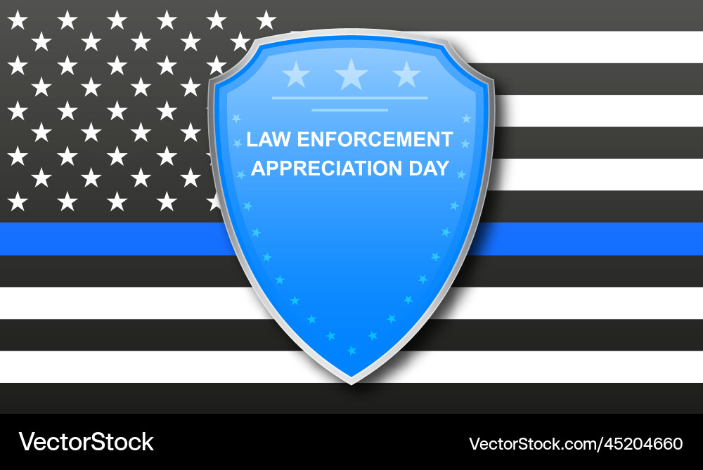 Law enforcement support flags with shield Vector Image