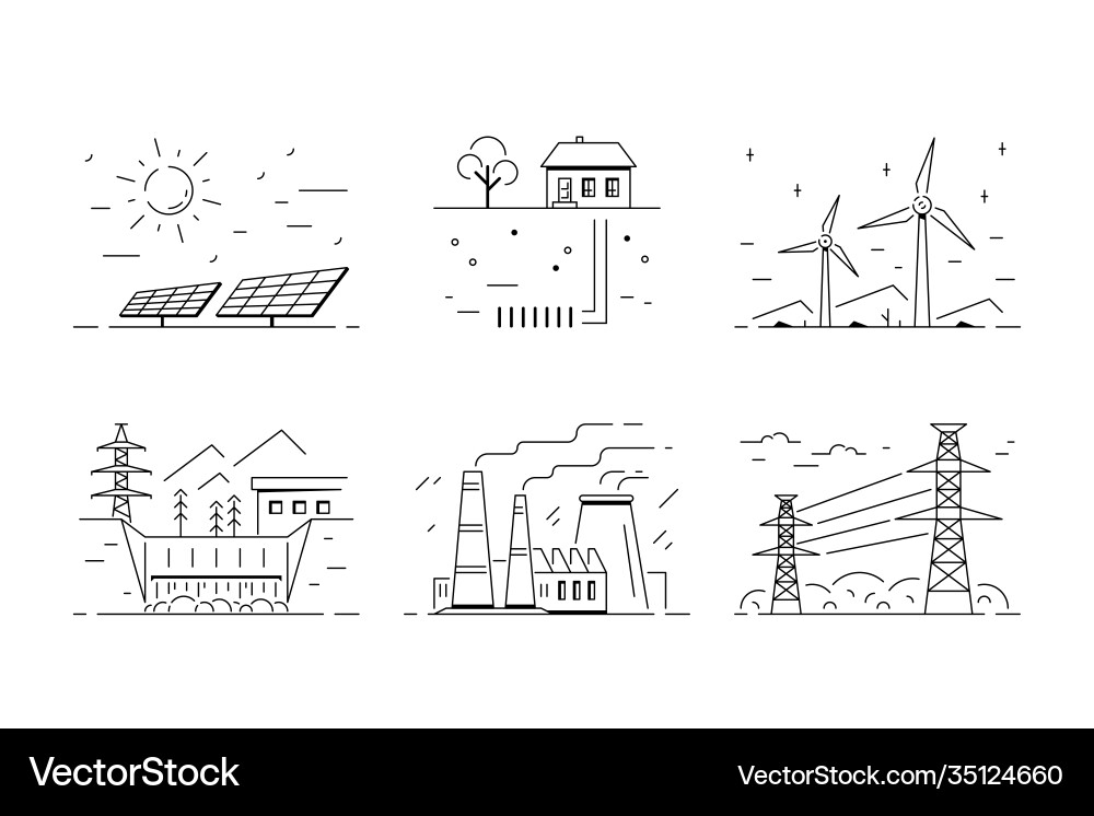 Set energy types logo templates flat style Vector Image