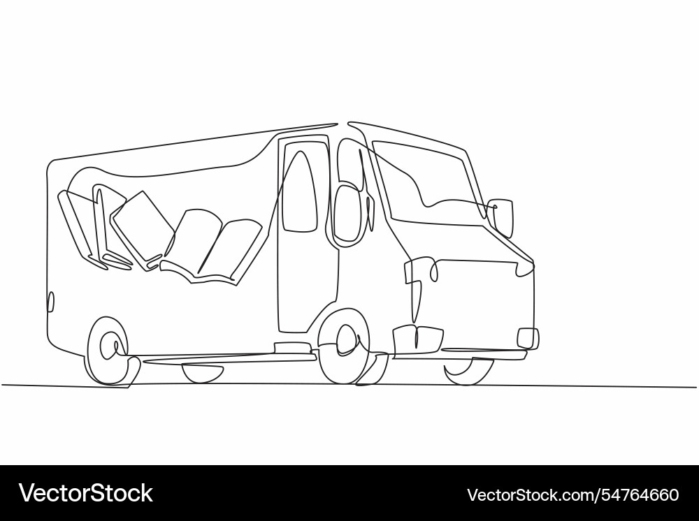 Single continuous line drawing school bus Vector Image