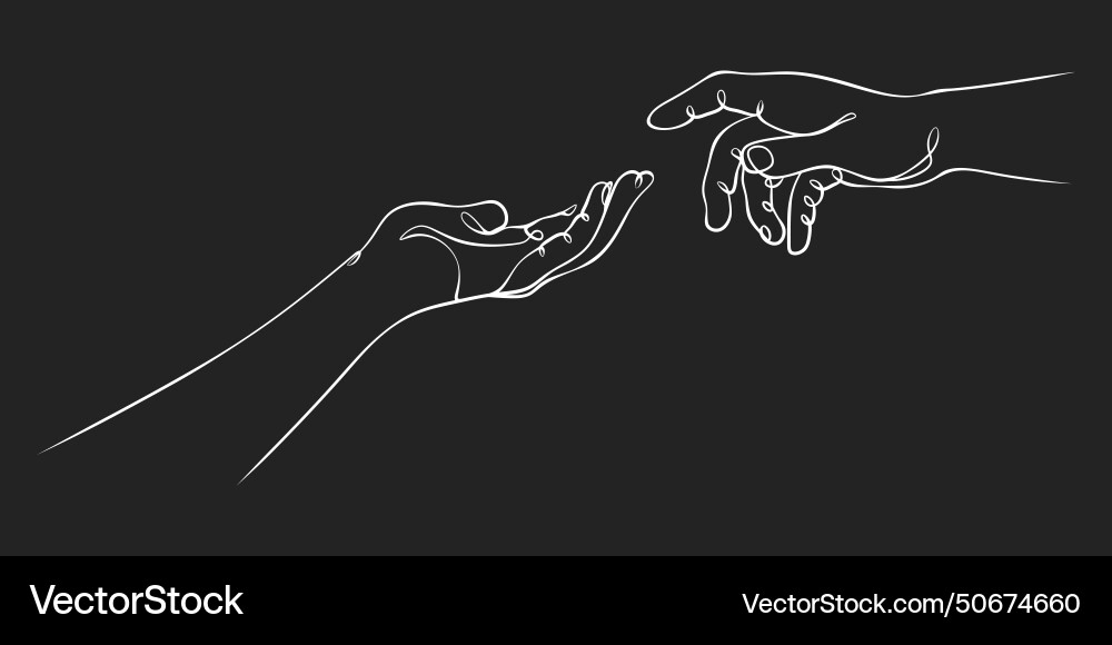 Two hands reaching out one contiguous line Vector Image