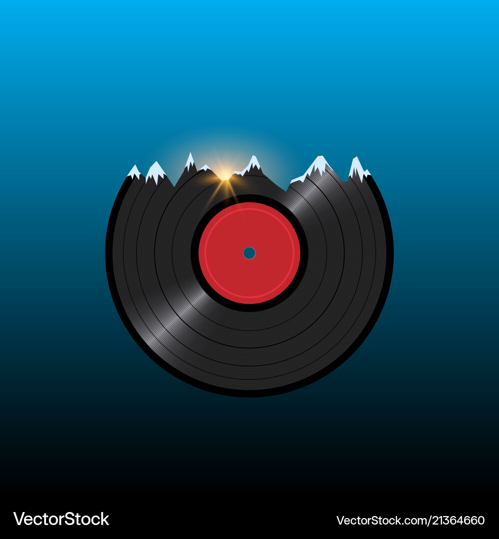 Vinyl disk record in shape snow mountains Vector Image