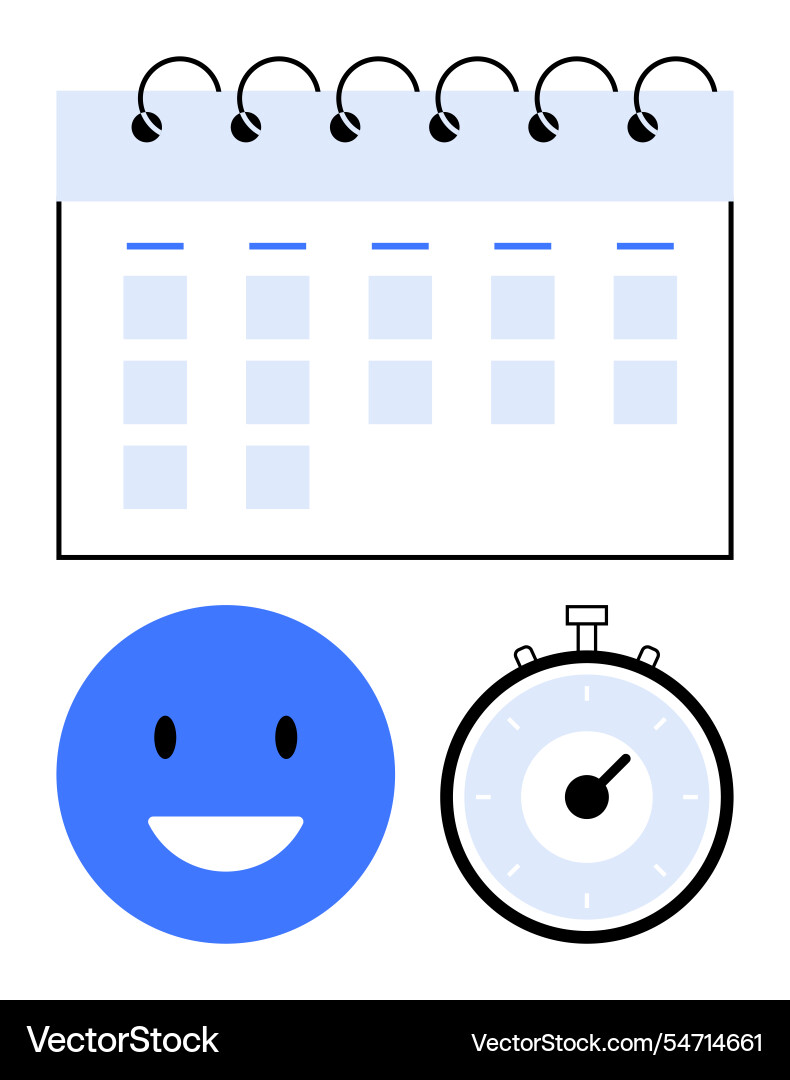 Calendar with Stopwatch & Happy Face Vector Image