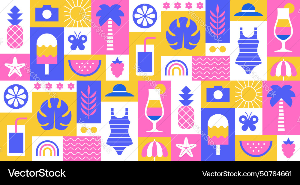 Colorful summer seamless pattern with grid blocks Vector Image