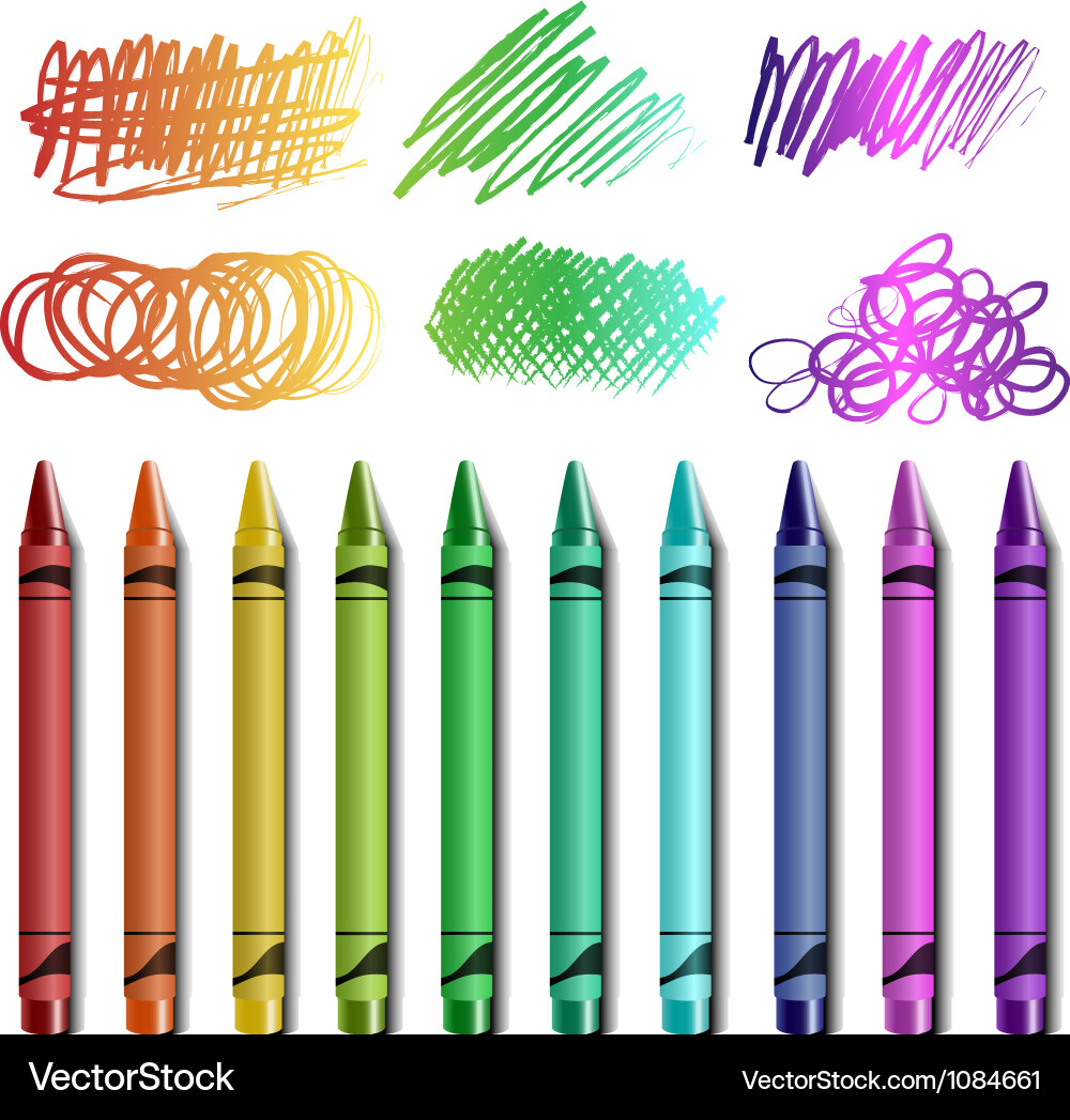 Crayon set with sketches Royalty Free Vector Image