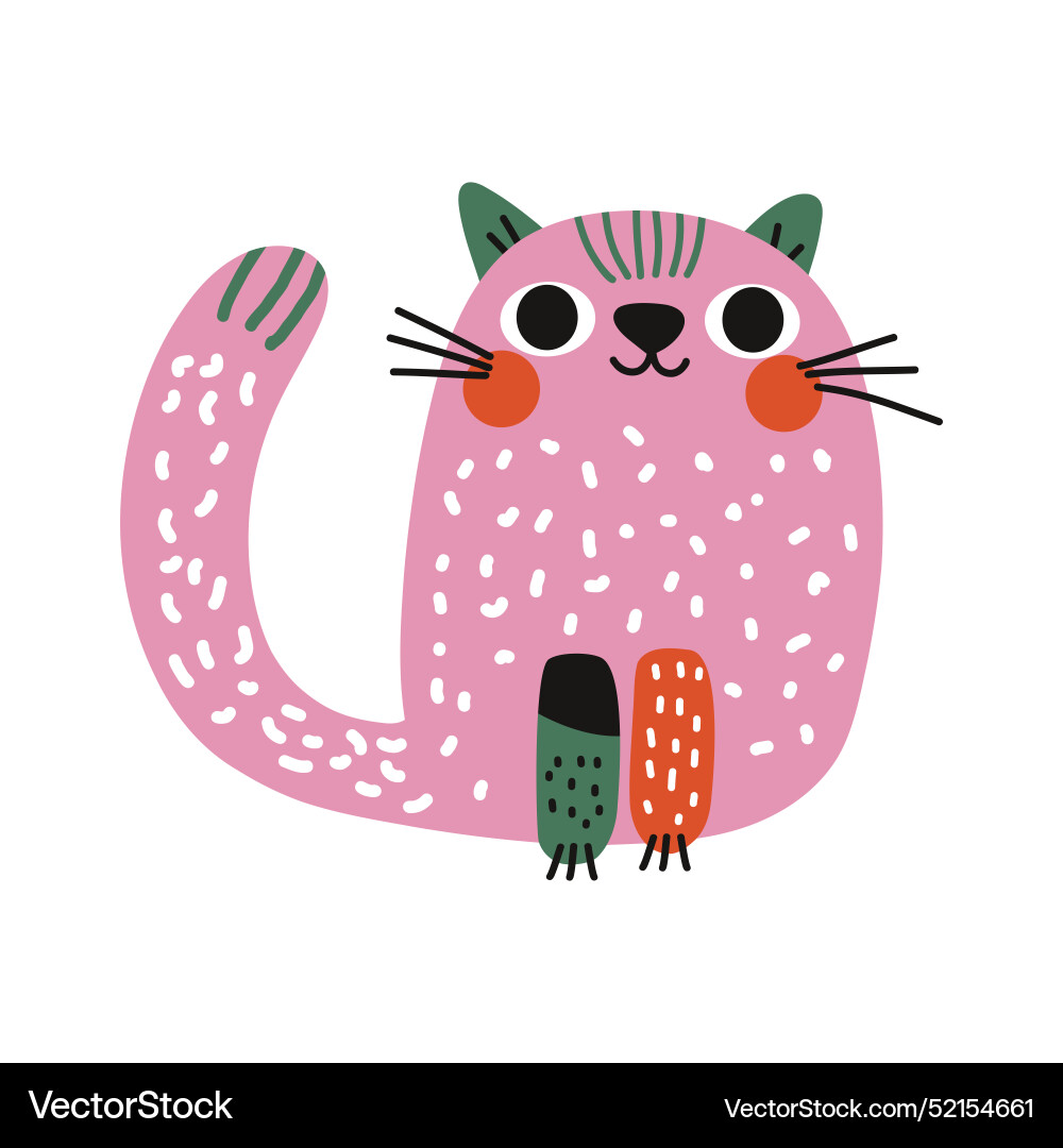 Funny doodle cat character cute naive cartoon Vector Image