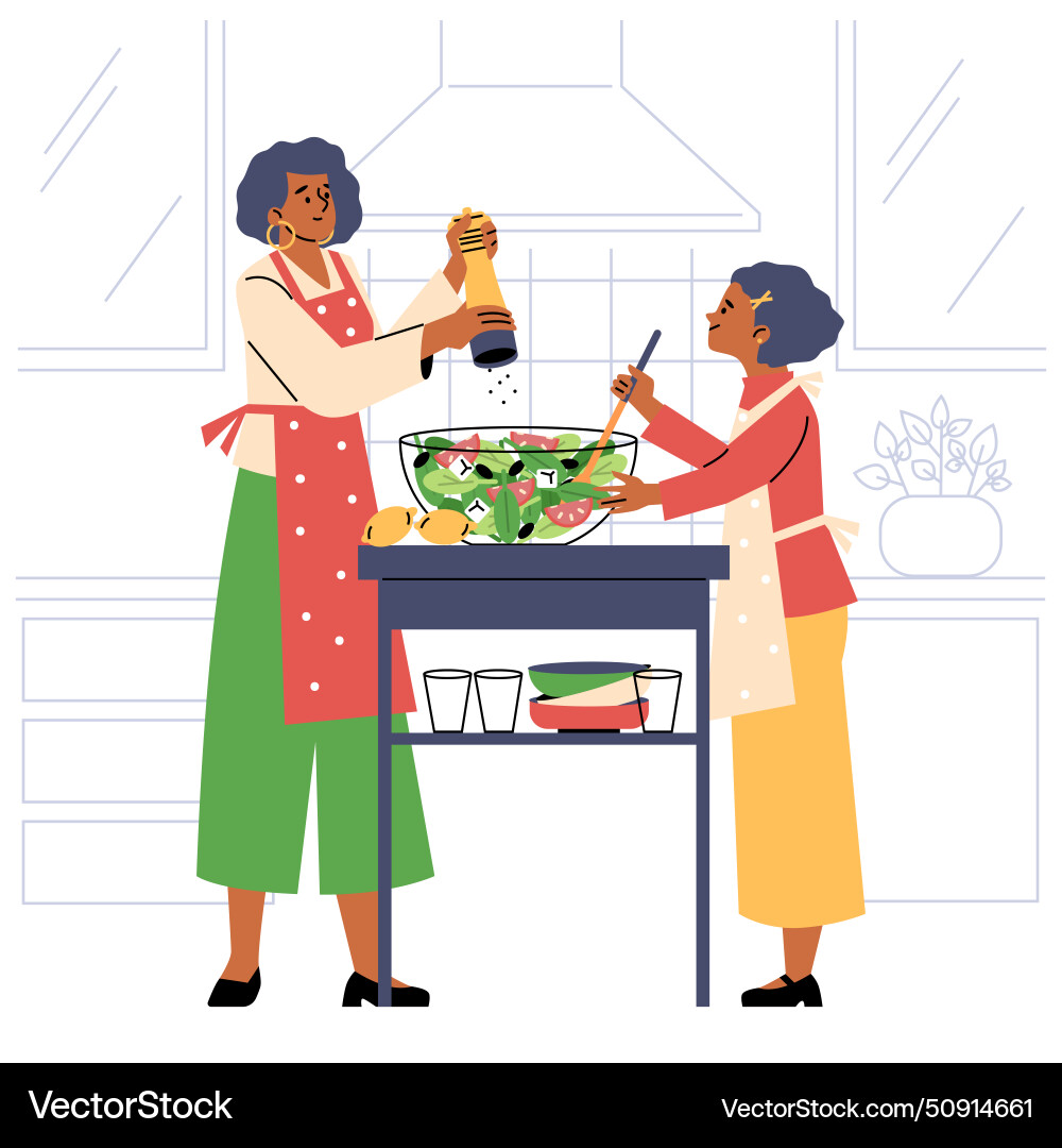 Mother-daughter cooking time Royalty Free Vector Image