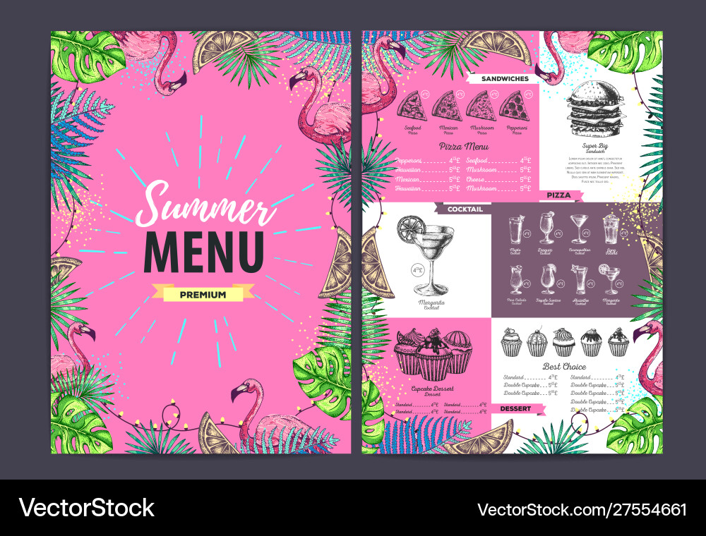 Restaurant summer menu design with tropic leaves Vector Image