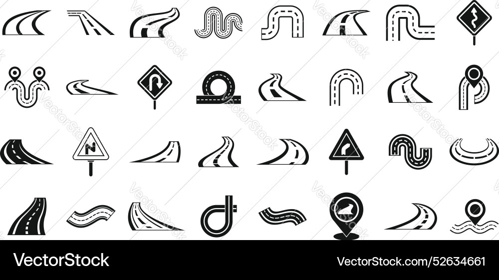 Winding road icons set set of road traffic signs Vector Image