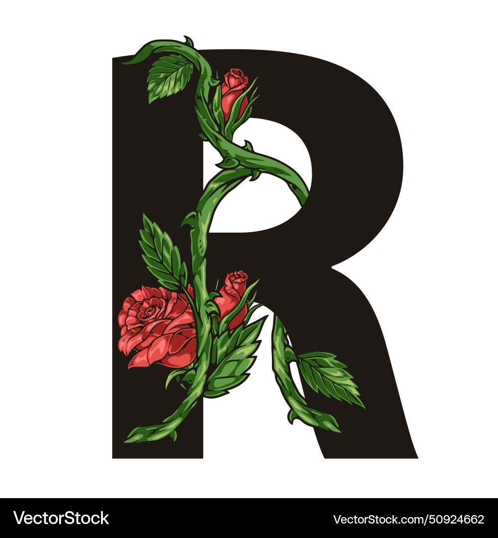 Flower letter r colorful sticker Royalty Free Vector Image