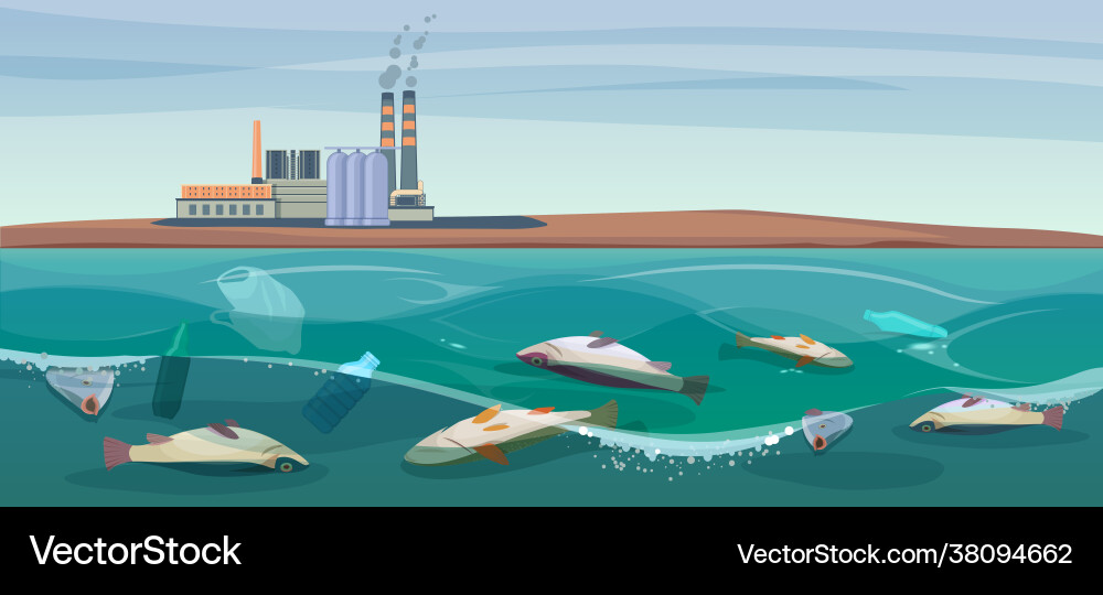 Toxic River Pollution - Dead Fish Royalty Free Vector Image