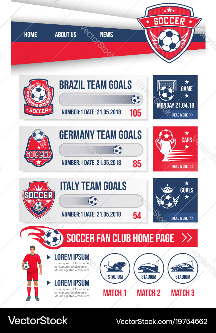 Web page football soccer design template Vector Image