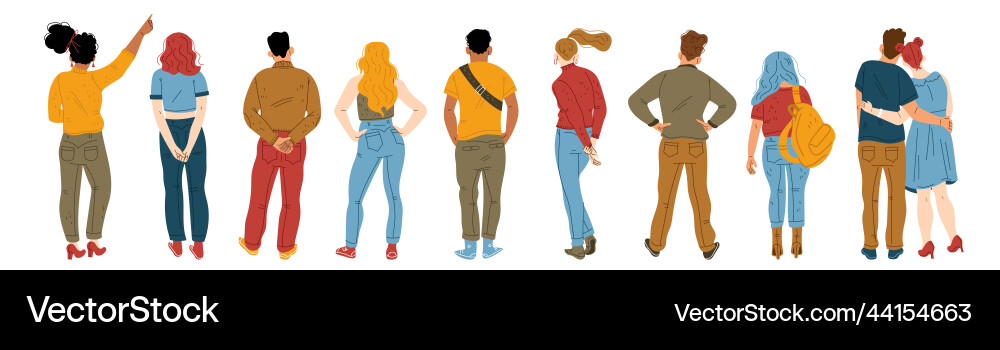 Back view of young people standing in row Vector Image
