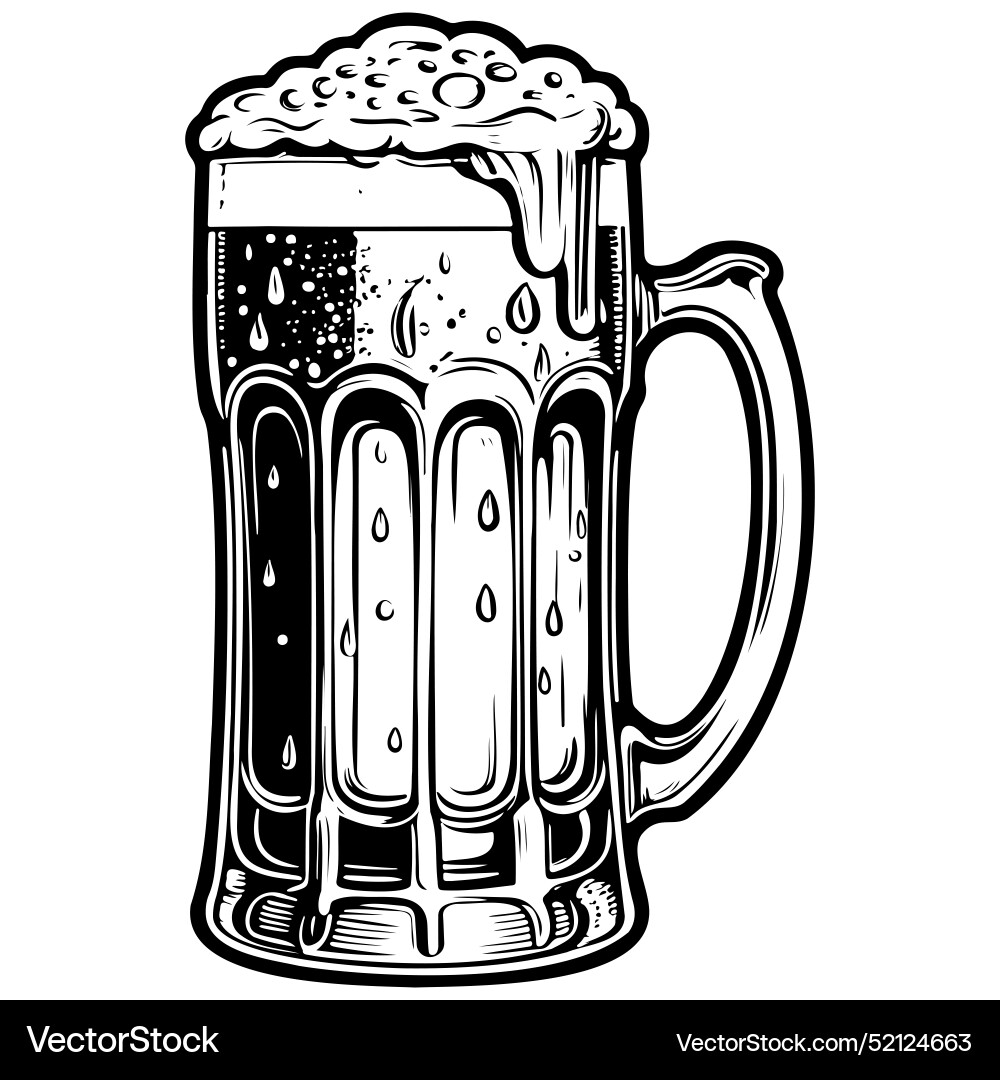 Beer mug drawing realistic hand drawing line art Vector Image