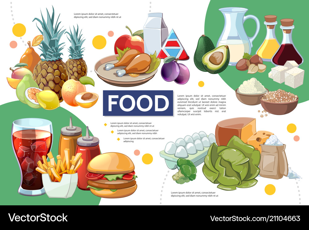 Cartoon food infographic concept Royalty Free Vector Image