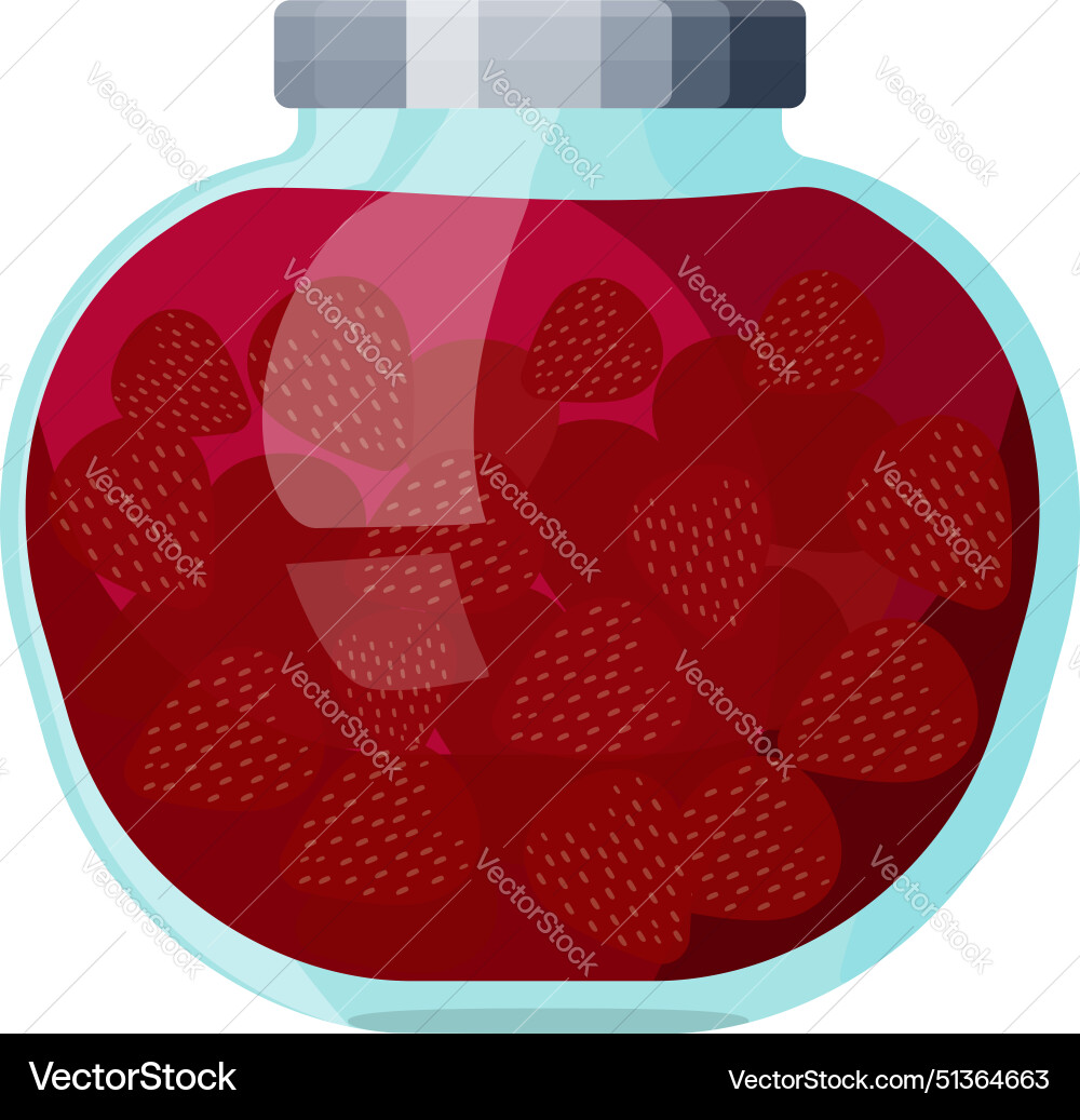 Cartoon strawberry jam jar Royalty Free Vector Image