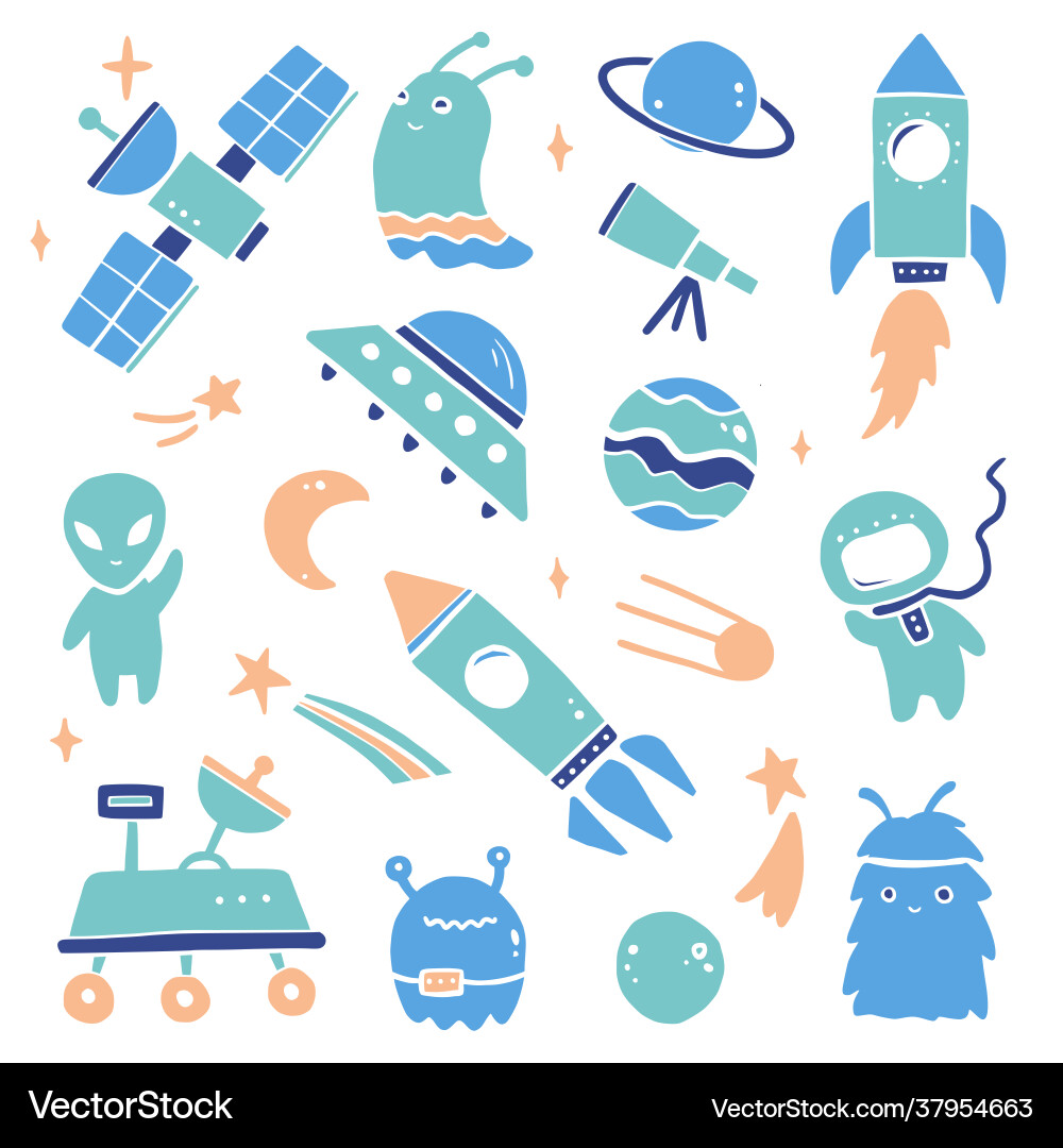 Cute cartoon space set wit object Royalty Free Vector Image