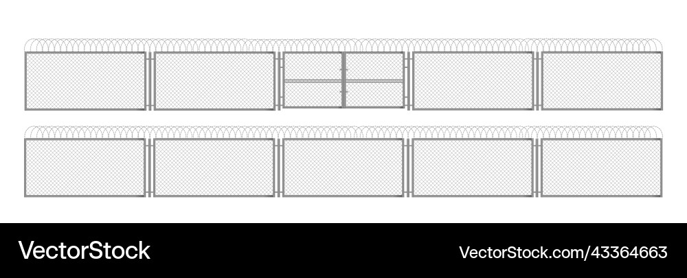 Fence with barbed wire metal grid gate 3d Vector Image