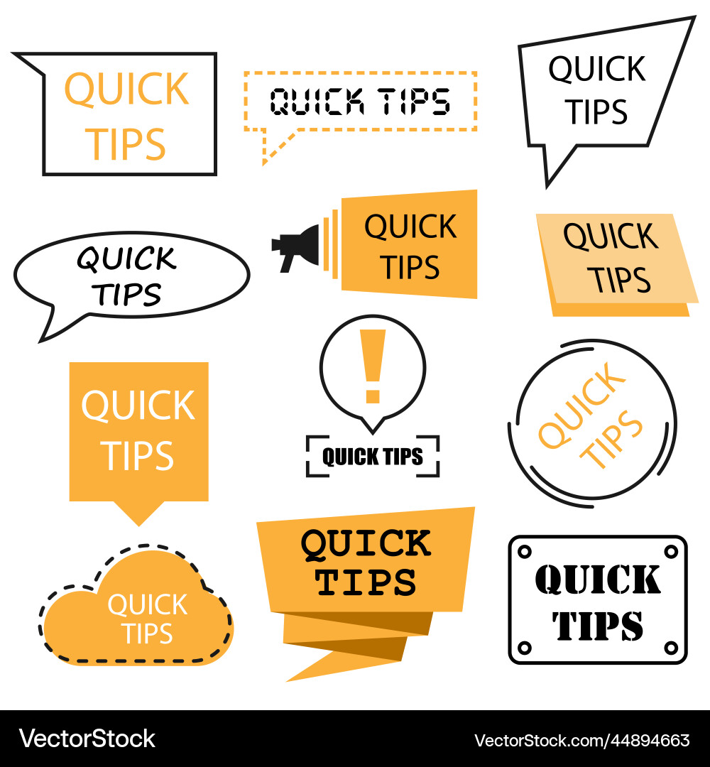Quick tips emblems and banners Royalty Free Vector Image