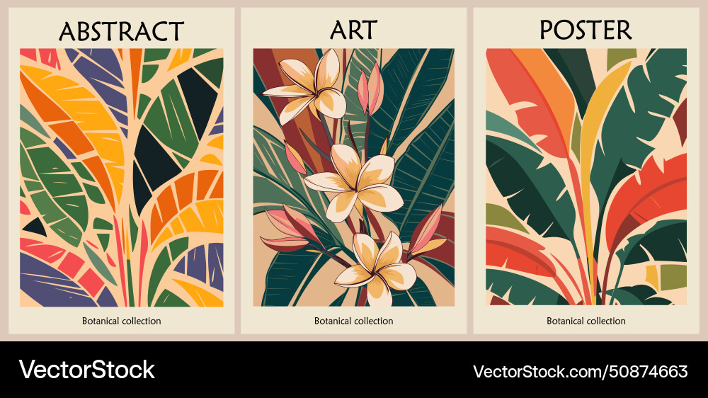 Set of retro inspired abstract botanical posters Vector Image