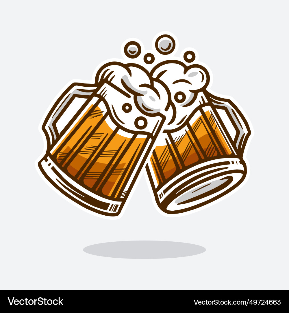 Two mugs of beer cheers Royalty Free Vector Image