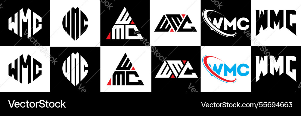 Wmc Brief Logo Design in sechs Stil Polygon Vektorbild