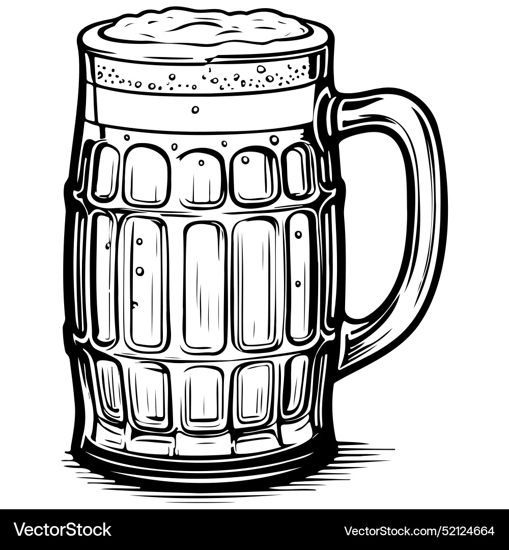 Beer mug drawing realistic outline line Royalty Free Vector
