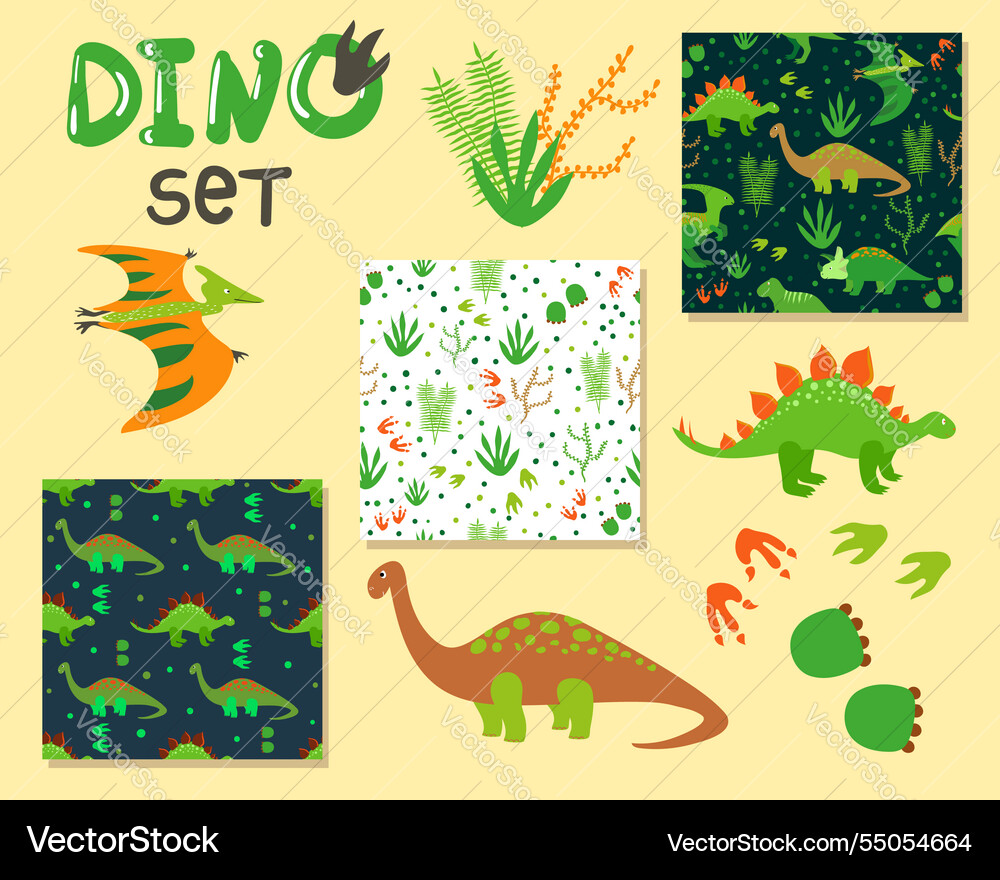 Cute cartoon dinosaurs set collection Royalty Free Vector