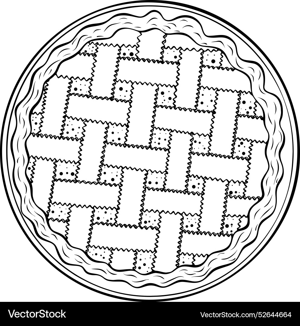 Fruit pie top view line art Royalty Free Vector Image