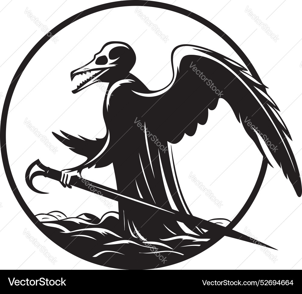 Grim guide death emblem reapers realm scythe Vector Image