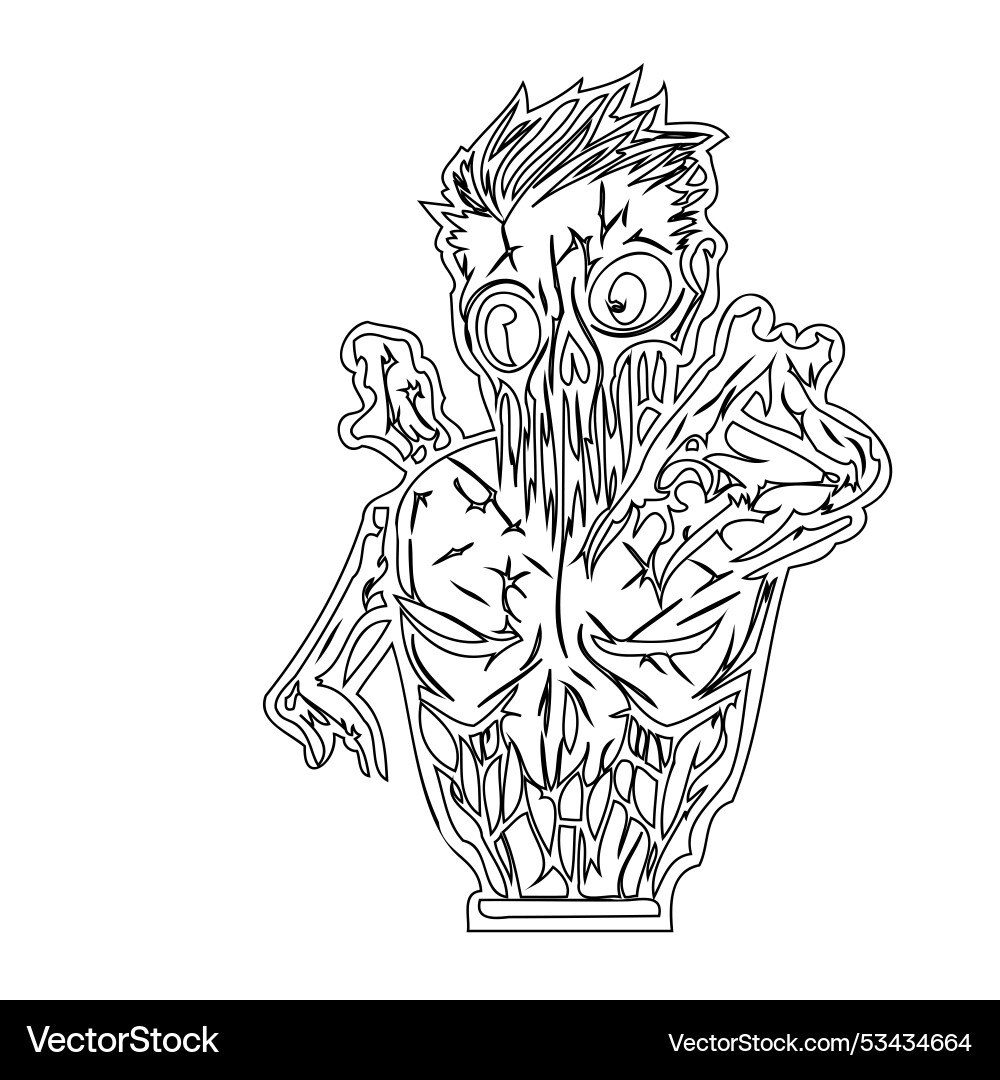 Zombie outline sketch Royalty Free Vector Image
