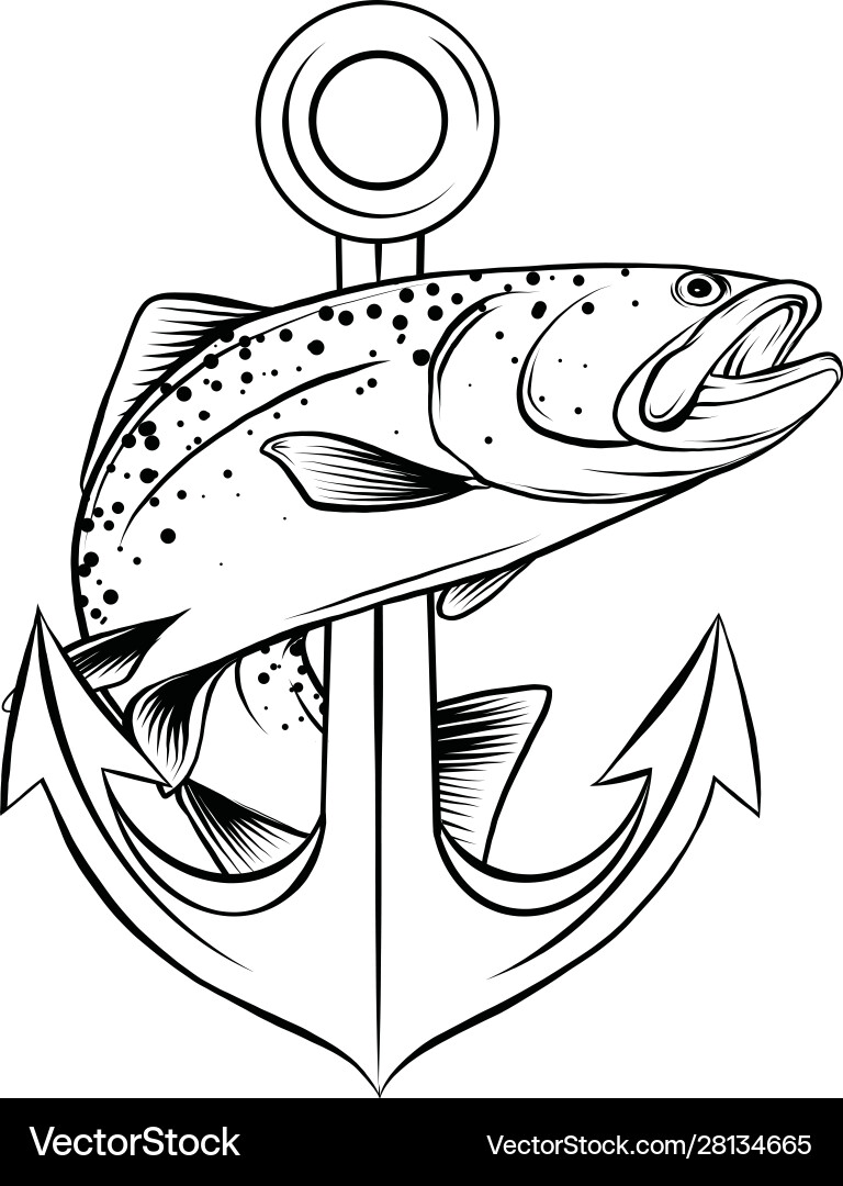 Fish anchor line art quality Royalty Free Vector Image