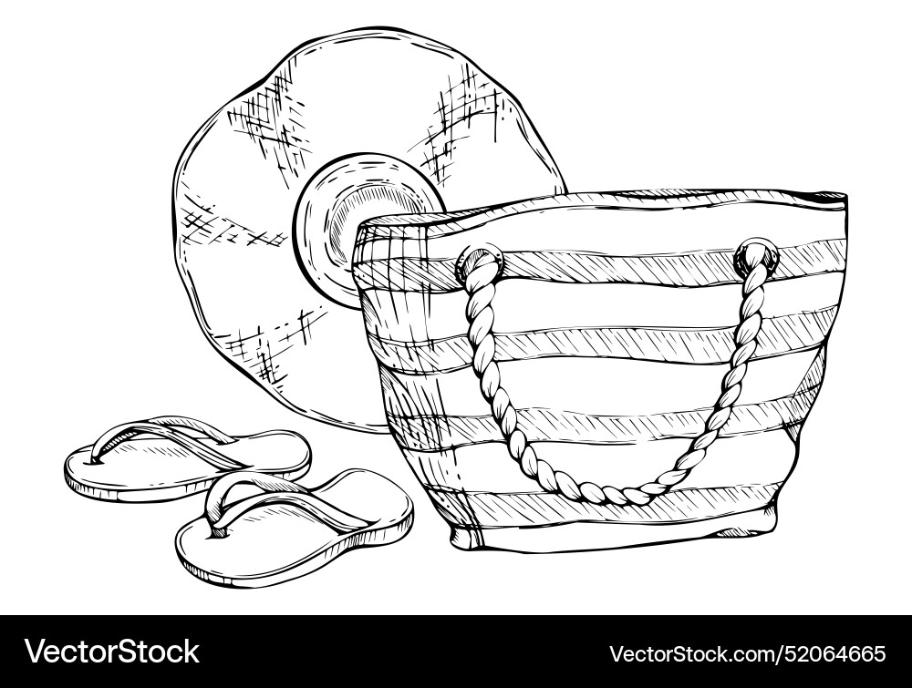 Hand drawn ink composition striped beach bag Vector Image