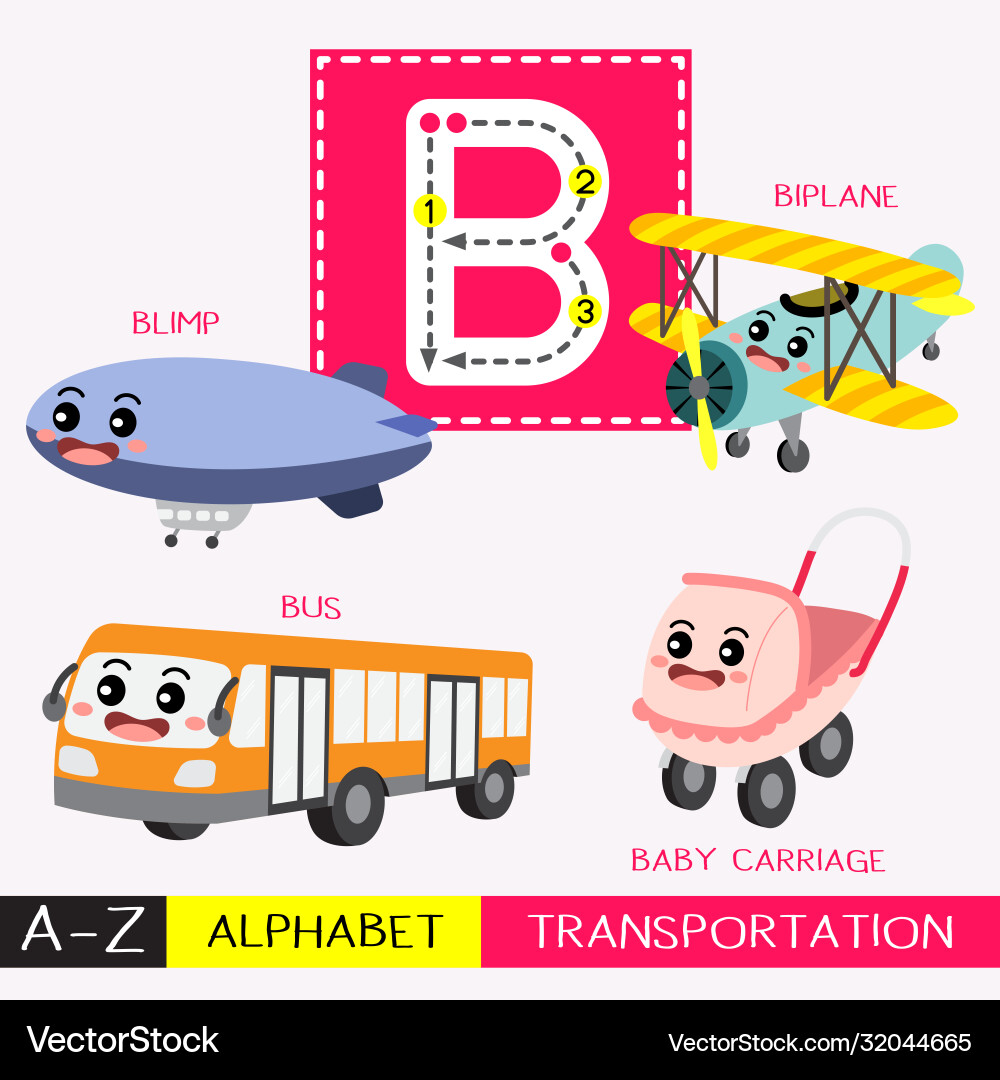 Letter b uppercase tracing transportations Vector Image