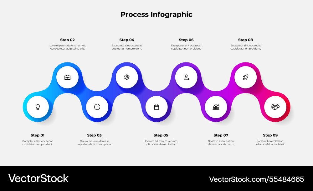 Modern infographic showcasing a 9 steps process Vector Image