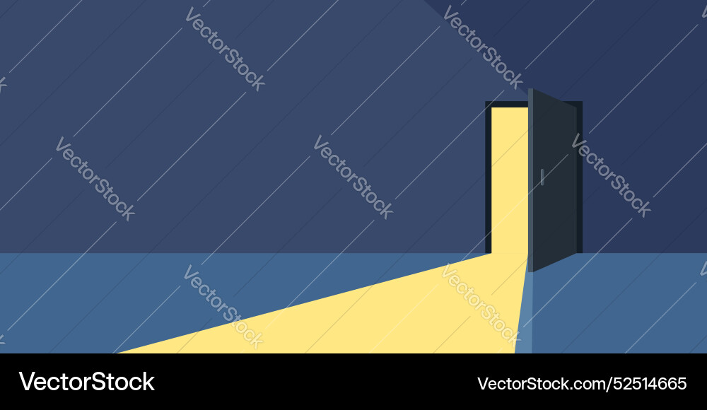Open door with light icon in flat style dark room Vector Image