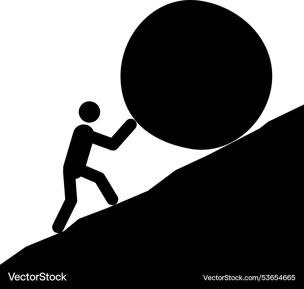 Sisyphean task icon strong man pushing big boulde Vector Image