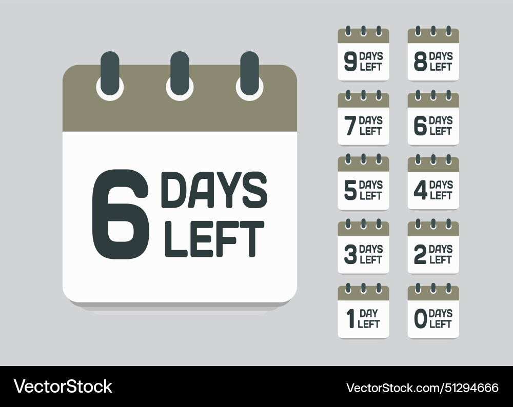 Countdown daily page calendar icon - 6 days left Vector Image