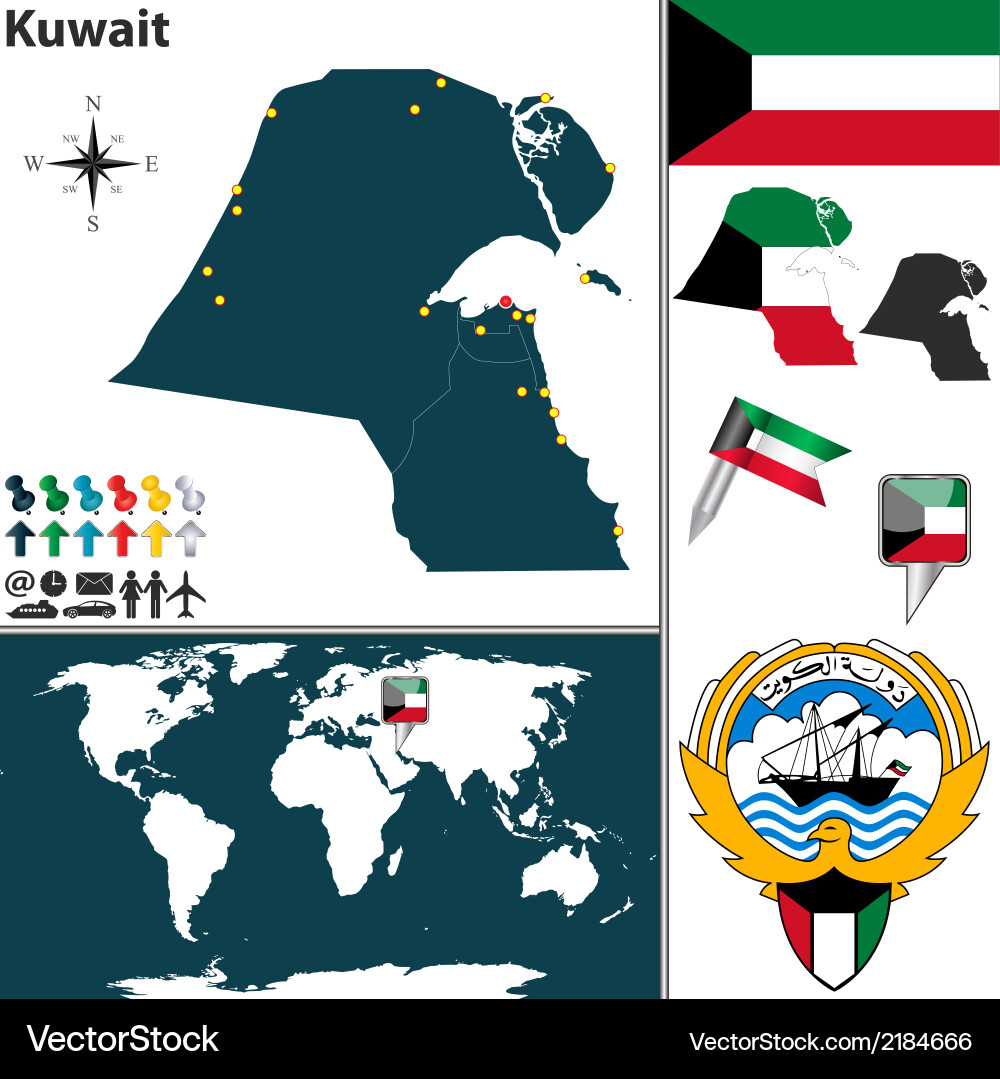 Kuwait map world Royalty Free Vector Image - VectorStock